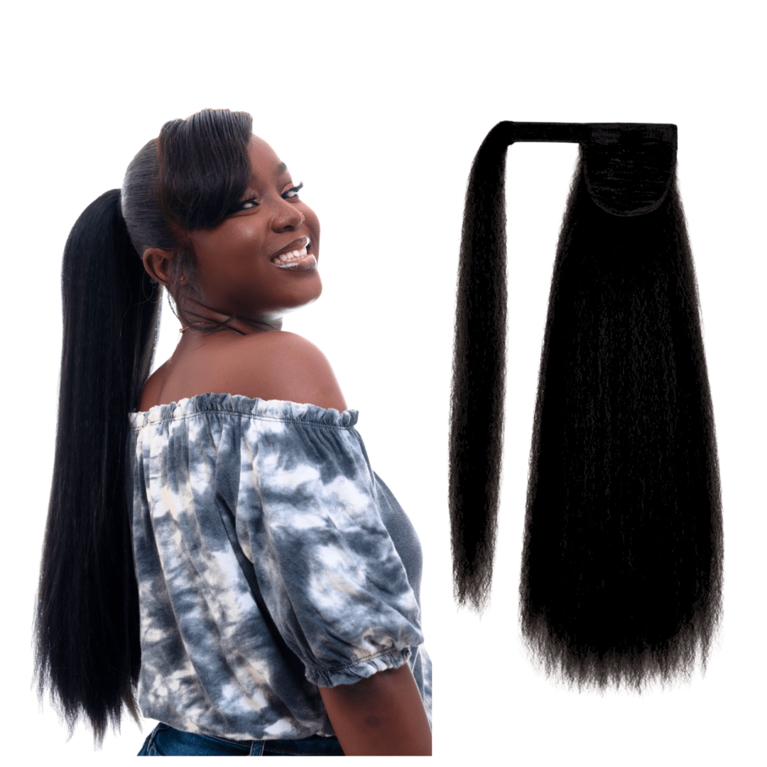 Postiche yaki en fibre synthétique 22 pouces noir. – TENDANCES STYLES
